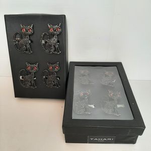 Tahari | Dining | 8 Tahari Halloween Rhinestone Black Cat Red Eye ...